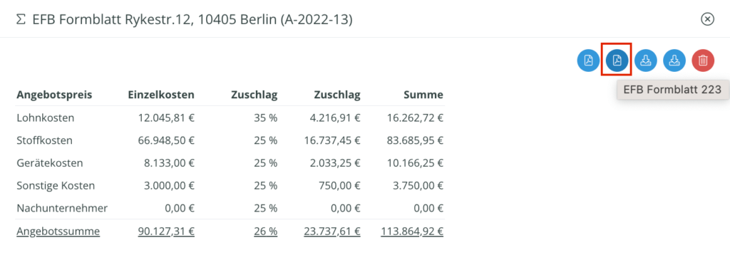 EFB Formblatt im Programm: Einfache Anleitung
